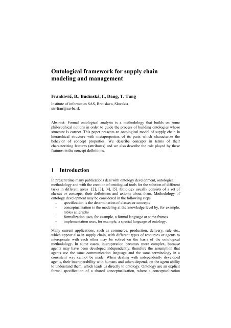 Ontological framework for supply chain modeling and ... - Conferences