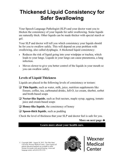 Thickened Liquid Consistency for Safer ... - Patient Education Home