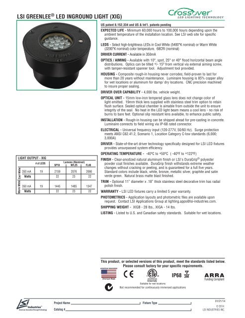 LSI GREENLEEÂ® LED INGROUND LIGHT (XIG) - LSI Industries Inc.