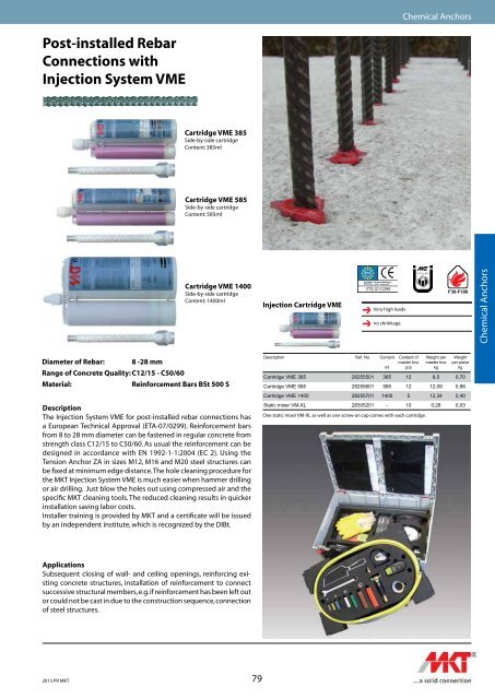 Post-installed Rebar Connections with Injection System VME