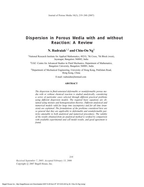 Dispersion in Porous Media with and without Reaction: A Review