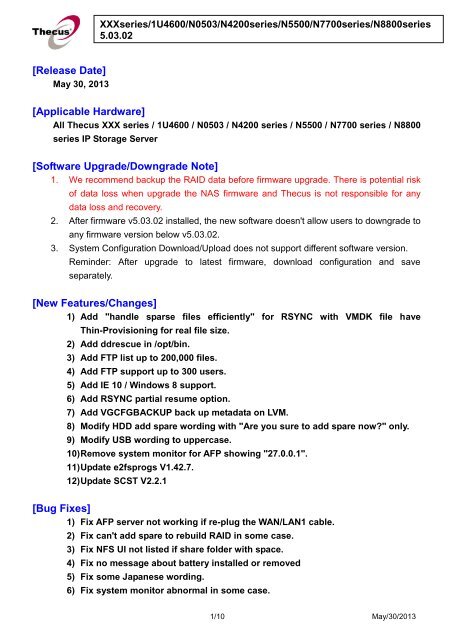N7700/N8800 Firmware Release Note - Thecus