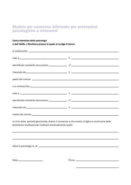 Modulo per consenso informato per prestazioni psicologiche a ...
