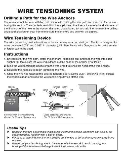 Wire Tension Pamphlet Outside - Lee Valley Tools