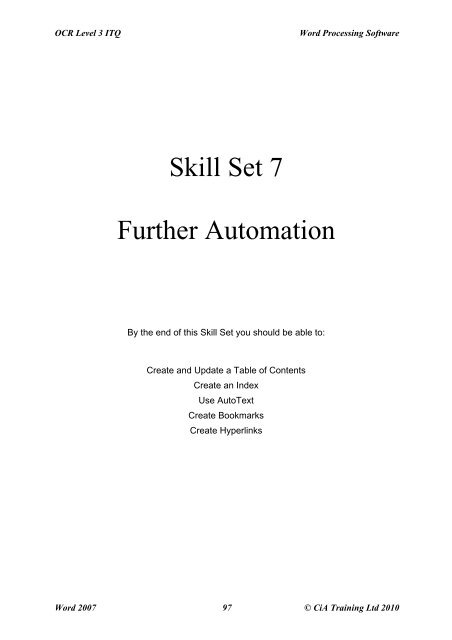 OCR Level 3 ITQ: Unit 79 - Word Processing Software ... - CiA Training