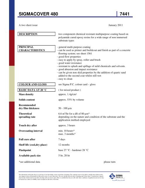 SIGMACOVER 480 7441 - SIGMA PAINTS
