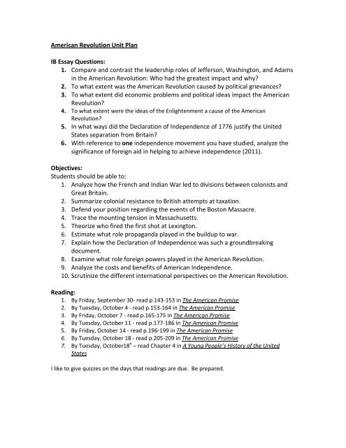 American Revolution Unit Plan - History