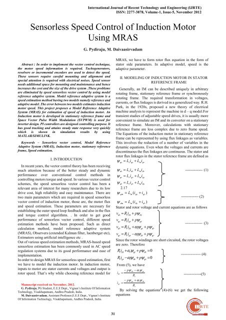 Sensorless Speed Control Of Induction Motor Using Mras