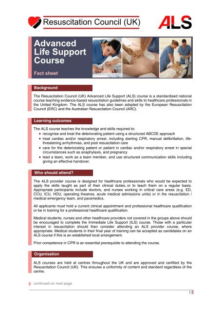 Advanced Life Support Course Fact sheet - Resuscitation Council (UK)