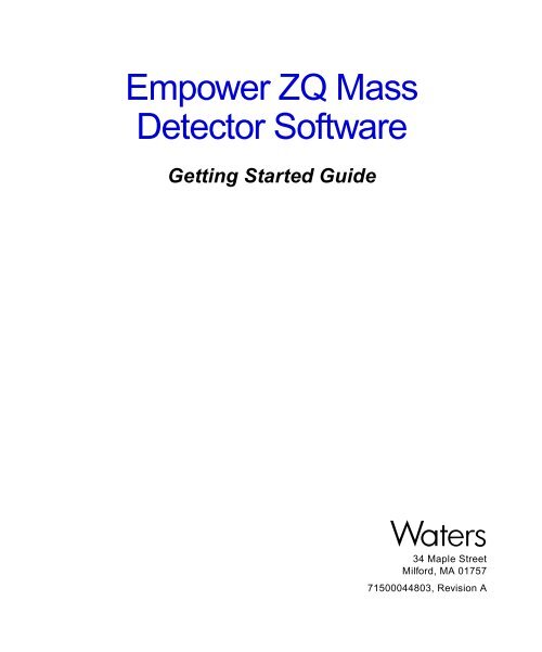 Empower ZQ Mass Detector Software - Waters