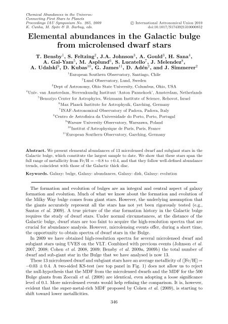 Elemental abundances in the Galactic bulge ... - Lund Observatory