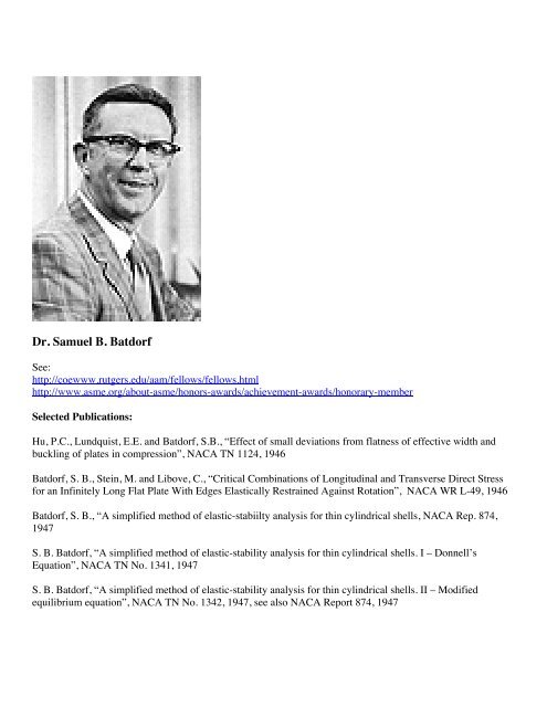 Dr. Samuel B. Batdorf - Shellbuckling.com