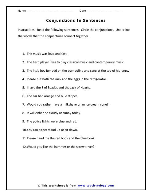 Conjunctions In Sentences - Teach-nology
