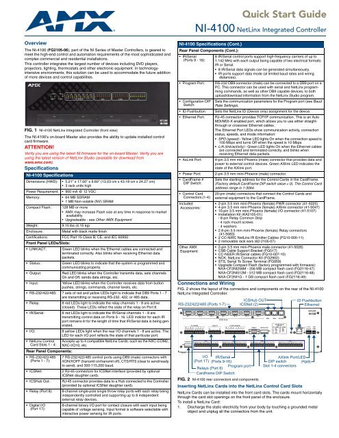 Quick Start Guide NI-4100NetLinx Integrated Controller