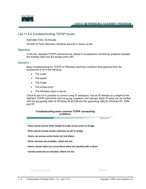 Lab 11.2.6 Troubleshooting TCP/IP Issues