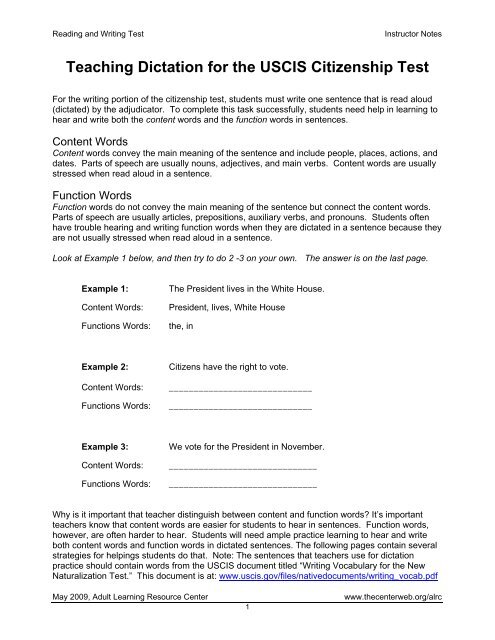 citizenship writing test sentences 2019 pdf