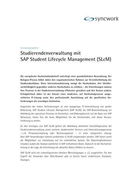 Leistungsangebot SAP SLcM_V1.0 - Syncwork AG