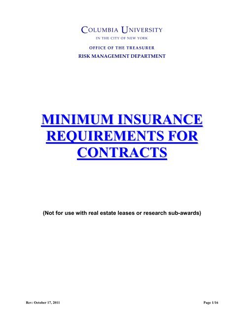 Insurance Requirements for Contracts - Columbia University
