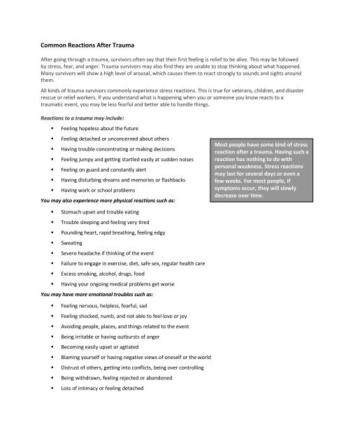 Common Reactions After Trauma