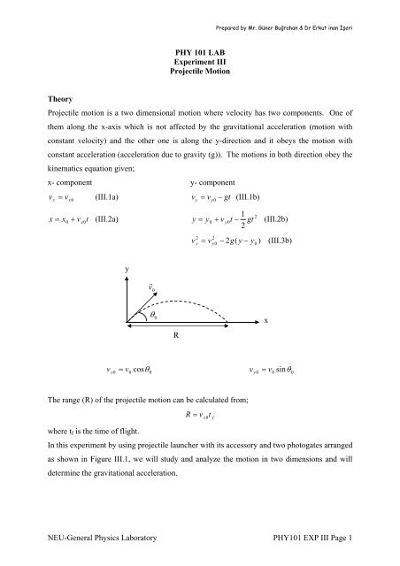 NEU-General Physics Laboratory PHY101 EXP III Page 1 PHY 101 ...