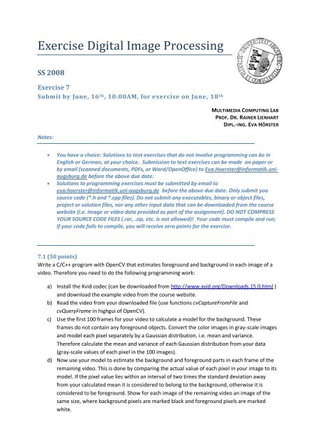 Exercise 7 - Multimedia Computing and Computer Vision Lab