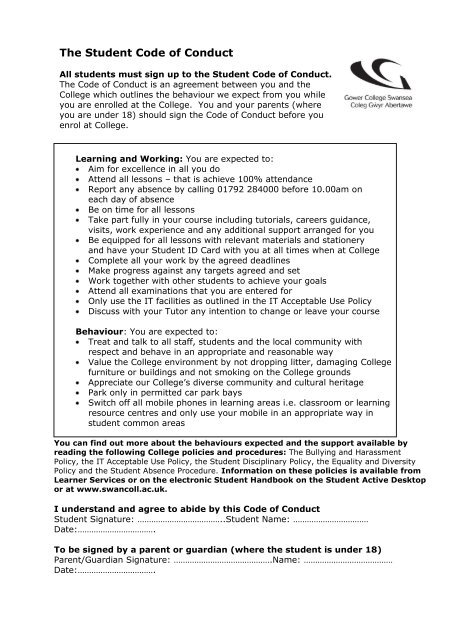 Student Code of Conduct - Gower College Swansea