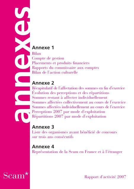 les annexes du rapport 2007 - Scam