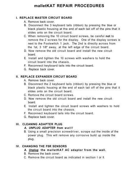 malletKAT REPAIR PROCEDURES - Alternate Mode