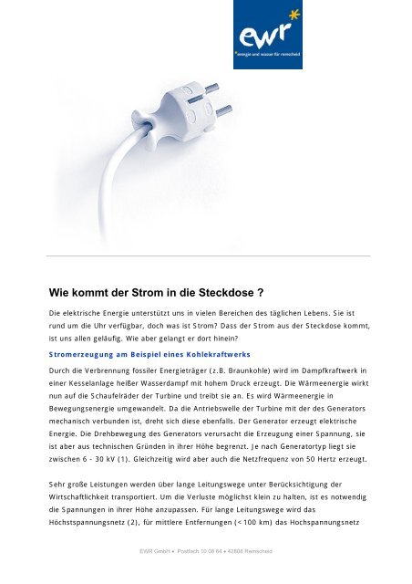 Wie kommt der Strom in die Steckdose ? - EWR GmbH