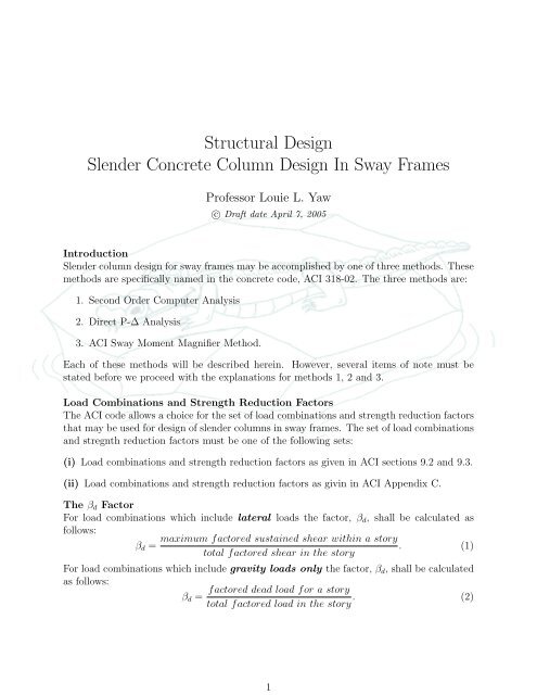 Structural Design Slender Concrete Column Design In Sway Frames