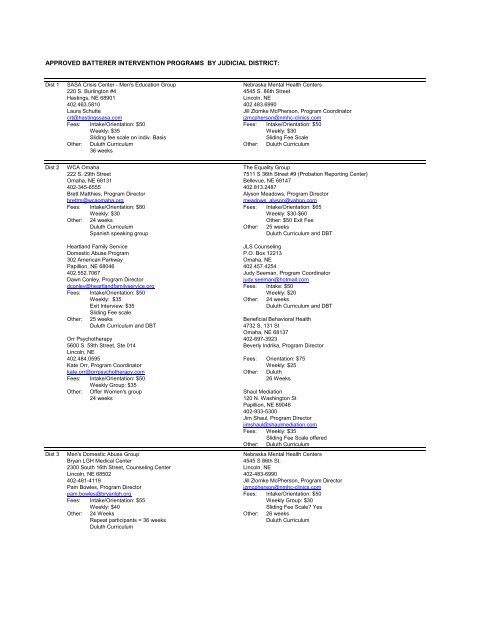 Approved Batterer Intervention Programs - Nebraska Domestic ...