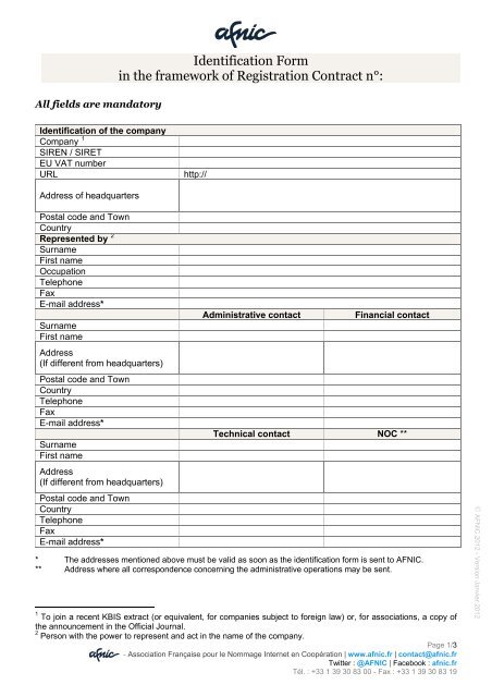 Identification form - Afnic