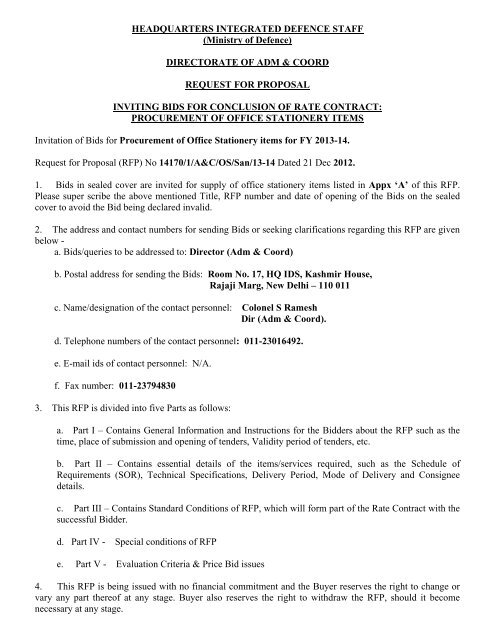 TENDER ENQUIRY-Procurement of Office Stationery items for FY ...