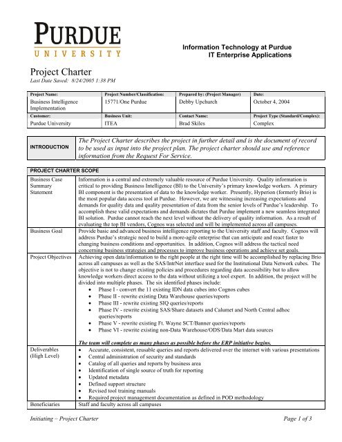 Project Charter - ITaP - Purdue University