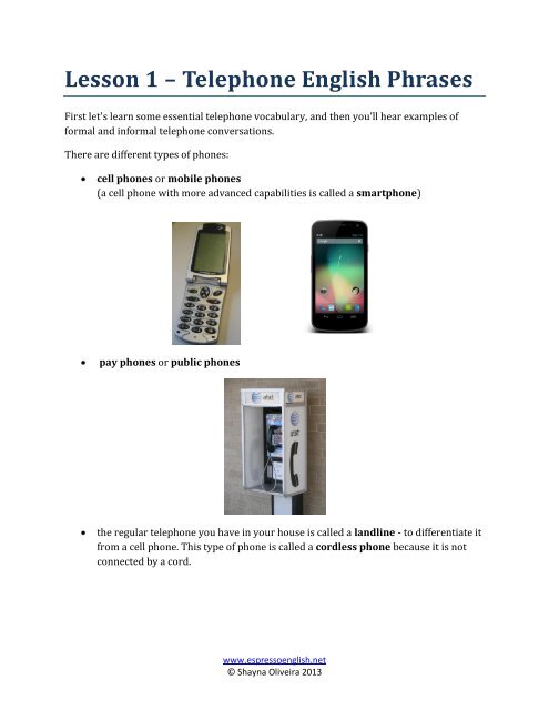 Lesson 1 – Telephone English Phrases