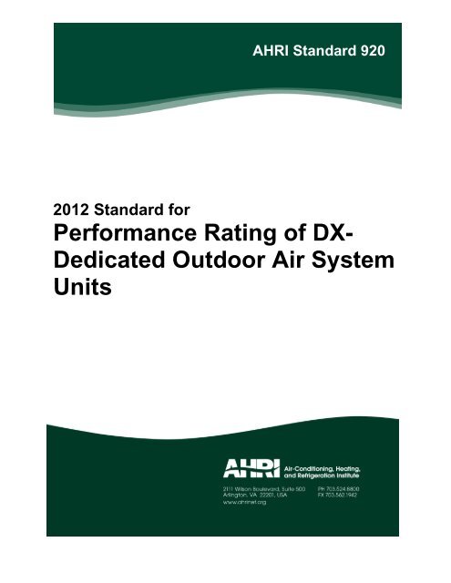 Dedicated Outside Air Systems-Testing and Rating for ... - AHRI