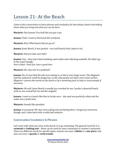 Lesson 21: At the Beach
