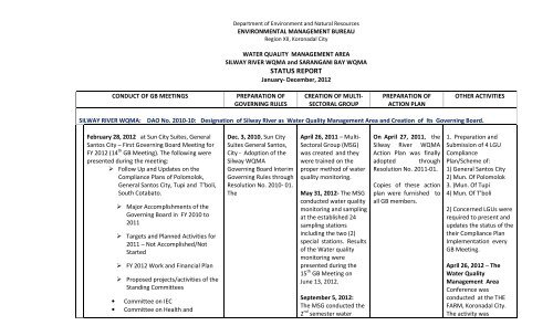 (WQMA) Status Report - Environmental Management Bureau