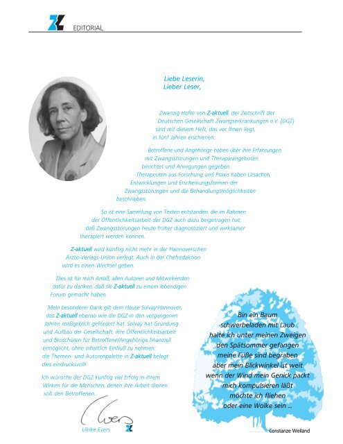 Liebe Leserin, Lieber Leser, EDITORIAL Bin ein Baum ...