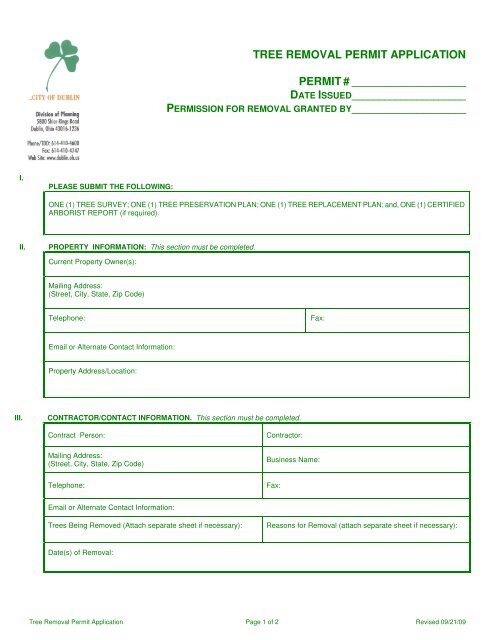 TREE REMOVAL PERMIT APPLICATION - Dublin City, Ohio