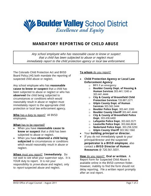 Reporting Child Abuse - Boulder Valley School District