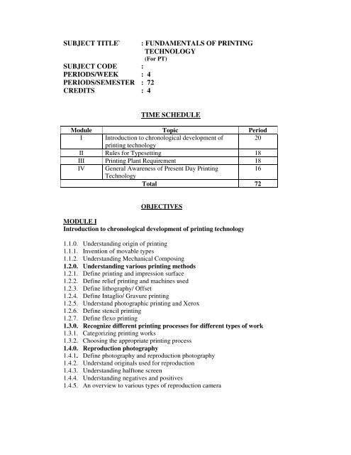 SUBJECT TITLE` : FUNDAMENTALS OF PRINTING TECHNOLOGY ...