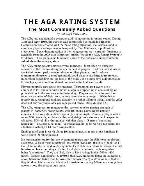 THE AGA RATING SYSTEM - American Go Association