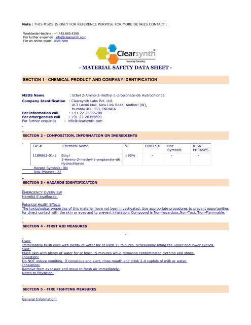 Scopine Hydrochloride-Material Safety Datasheet - clearsynth