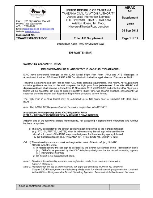 aip sup 22 2012 implementation of changes to the new icao flight ...
