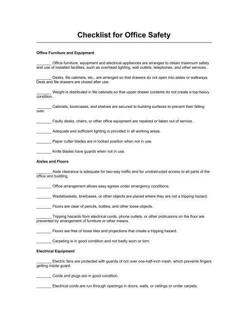 Office Safety Checklist 1 - Marine Corps Installations East