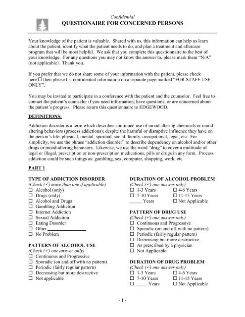 Questionnaire for Concerned Persons - EDGEWOOD Addiction ...