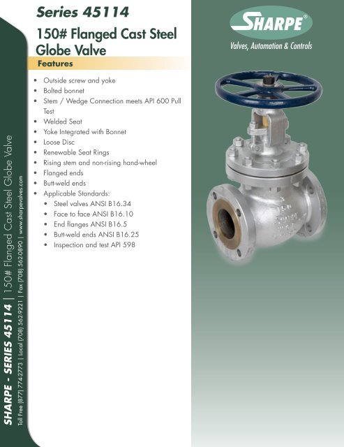 Series 45114 150# Flanged Cast Steel Globe Valve - SharpeÂ® Valves