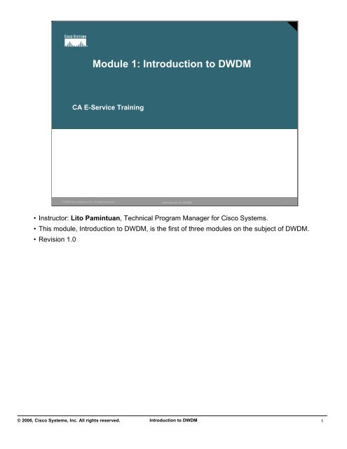 Module 1: Introduction to DWDM - Cisco