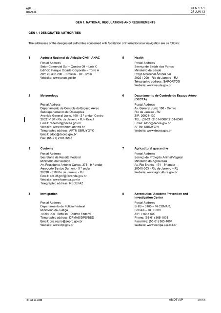 AMDT AIP DECEA-AIM AIP BRASIL GEN 1. NATIONAL ... - AIS